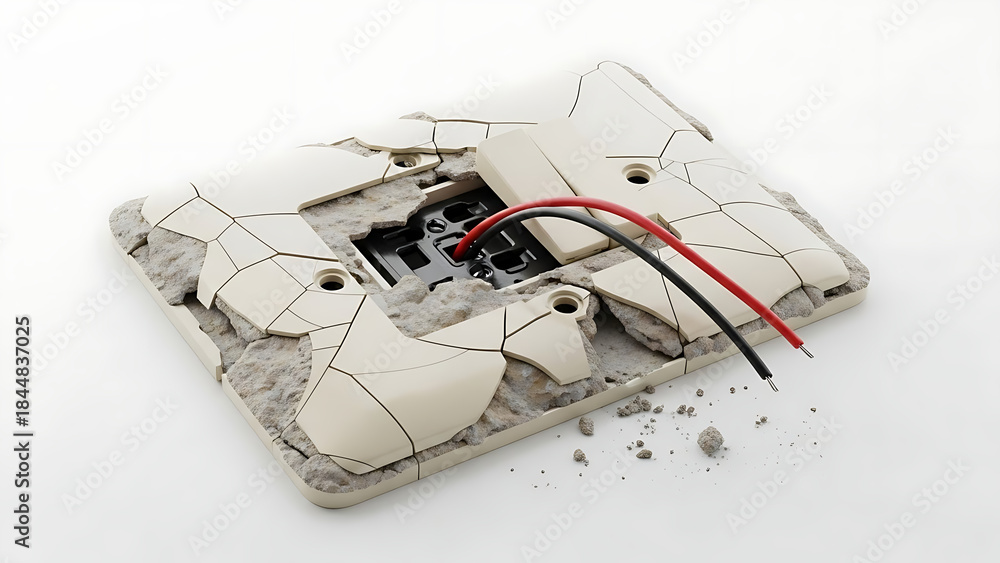 Critical Electrical Failure Fragments of a Broken Wall Socket Exposing ...