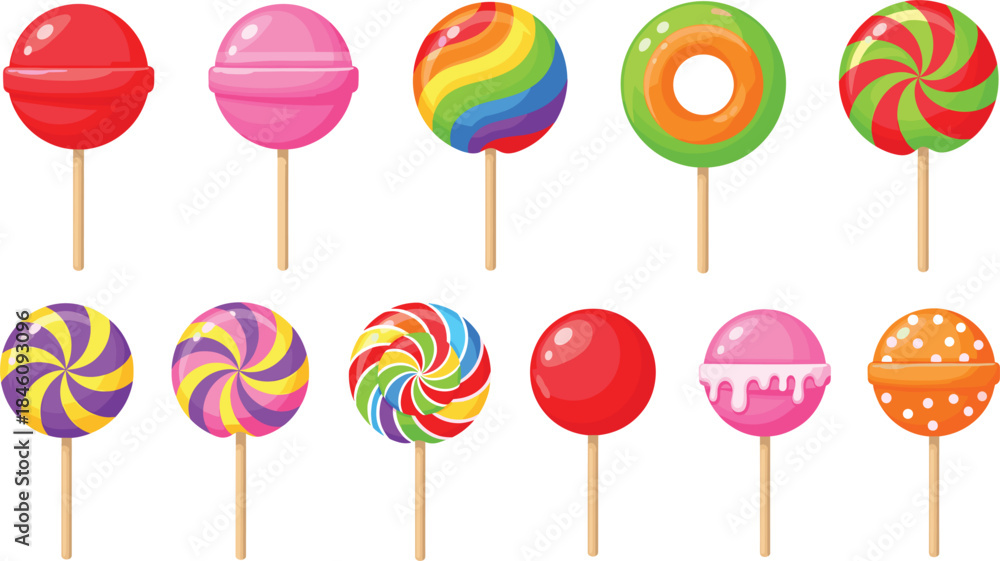 Vettoriale stock di Colorful candy lollipop illustration set with sweet ...