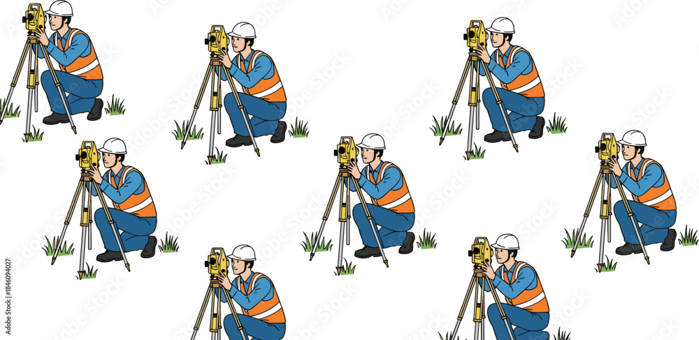 Professional surveyor or construction engineer man using total station ...