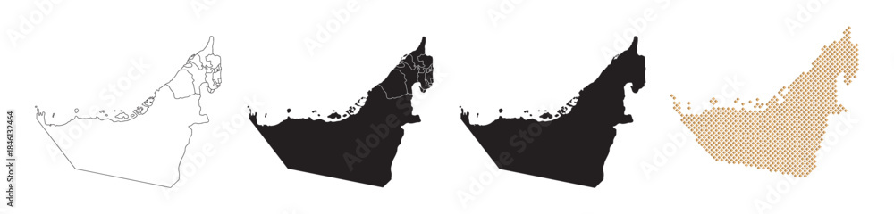 Maps of the United Arab Emirates in various styles, with black and gold ...
