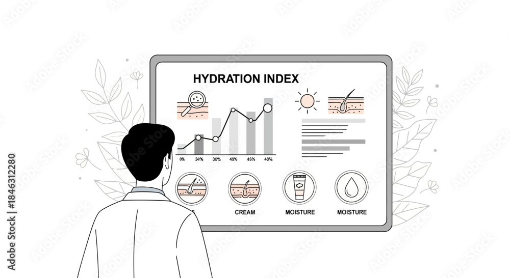 เวกเตอร์ Stock Dermatologist analyzes skin hydration index chart ...
