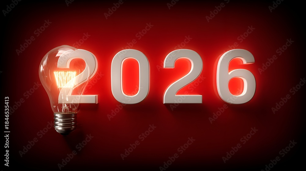 Stock-Illustration „Year 2026 illustrated with a light bulb replacing ...