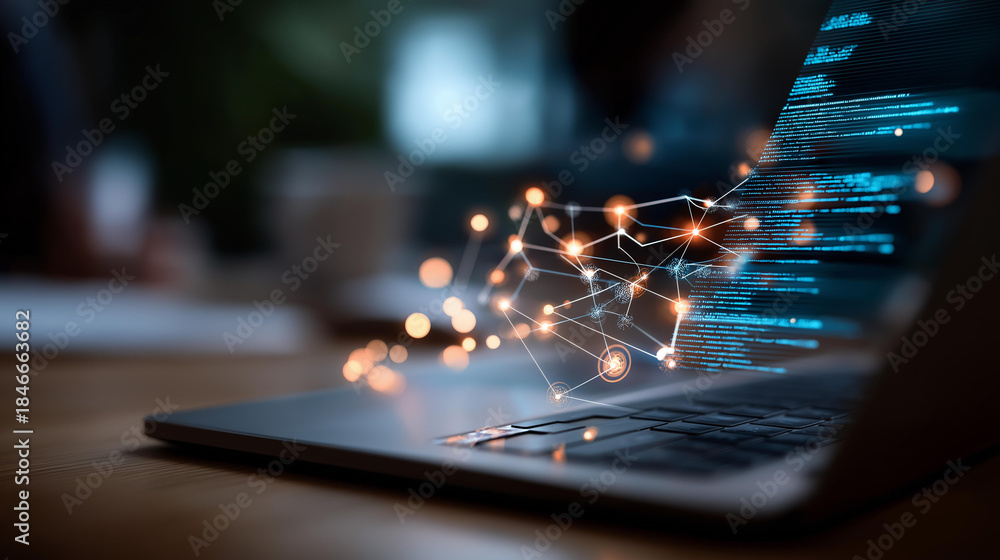 AI automation workflow diagram heavily defocused background artificial ...