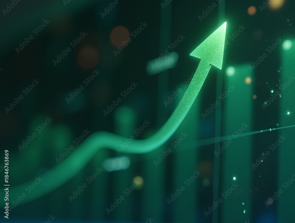 Green arrow pointing upward on financial graph. Business growth chart ...