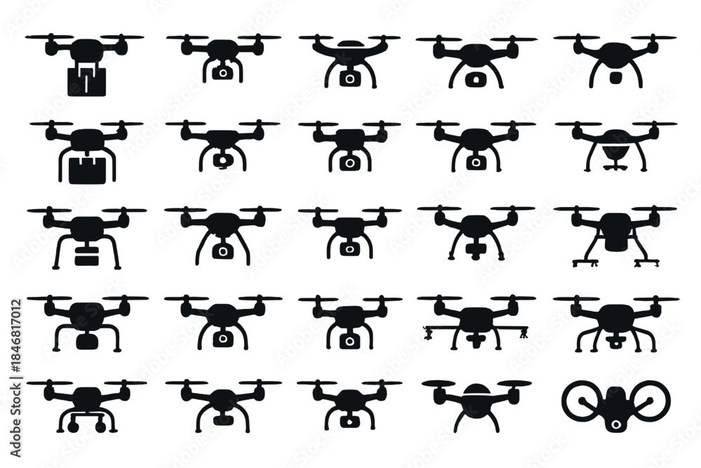 Vektor Different types of drones in a grid view for identification and ...