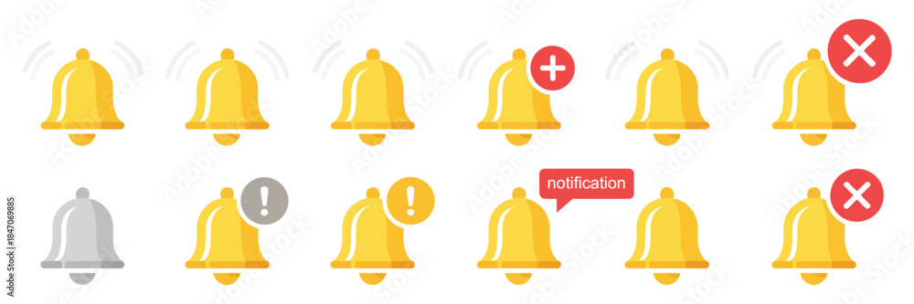 Notification Bell Icons Collection with Push Alert Messages, Urgent ...