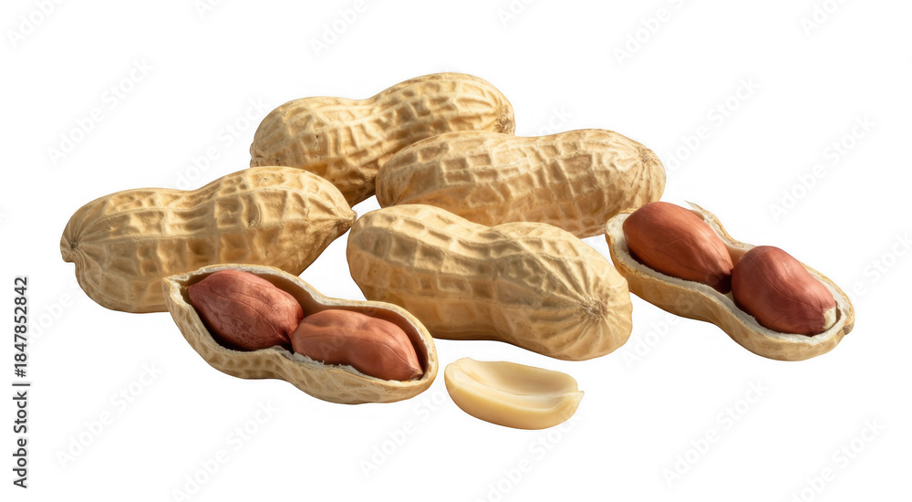 Peanuts in shells and opened peanuts peanut shells brown isolated on a ...