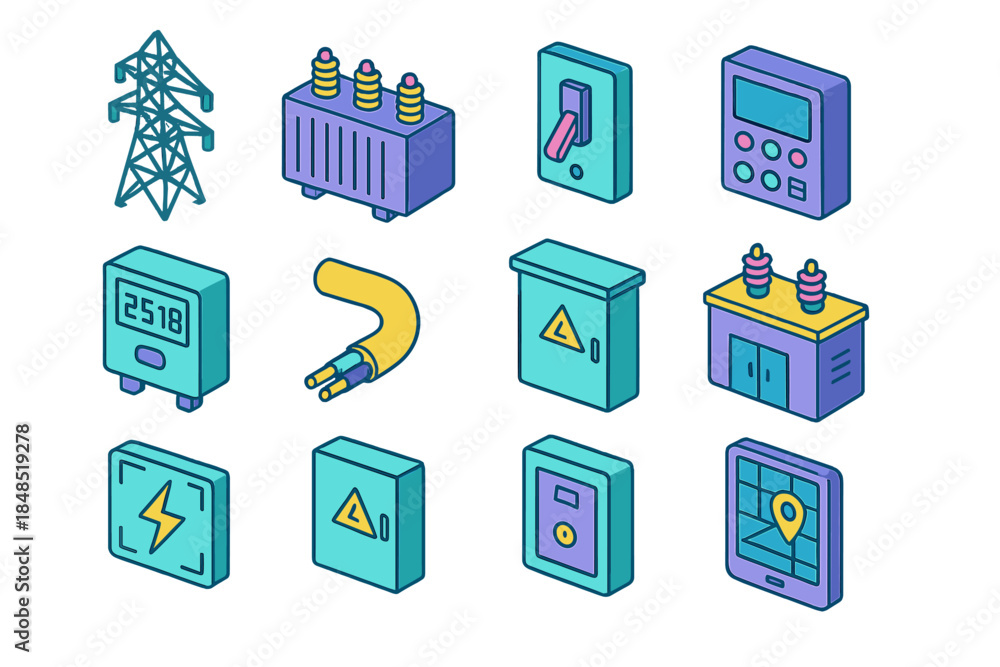 Isometric Grid Infrastructure Icons. Grid Infrastructure Icons ...