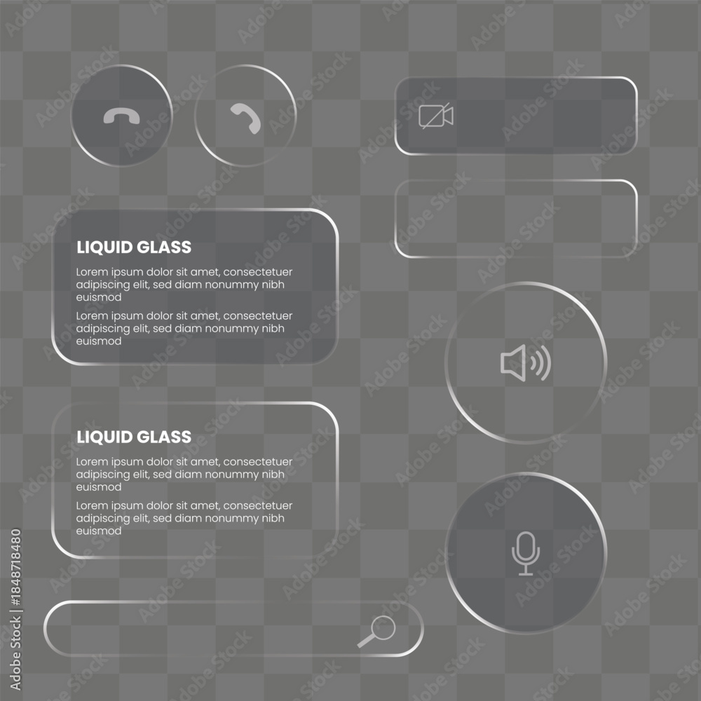 liquid glass Set vector elements with realistic glow effect. Liquid ...