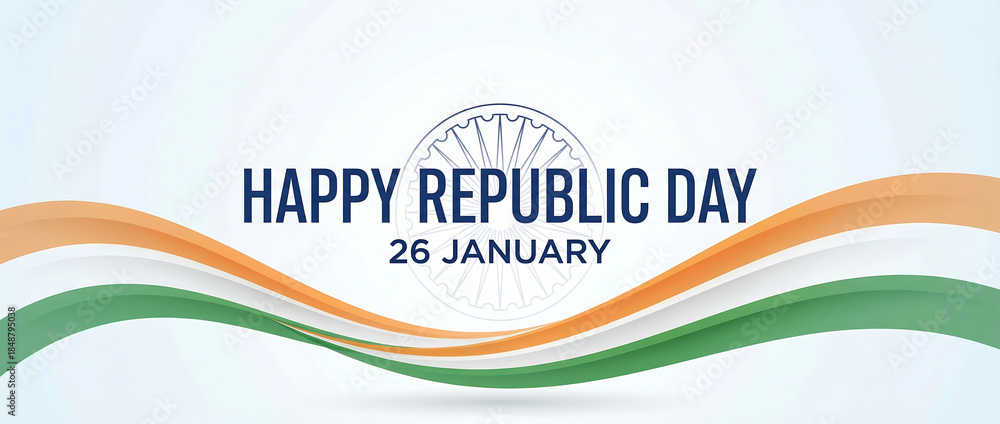 Happy Republic Day 26 January Minimal Banner with Indian Tricolor Waves ...