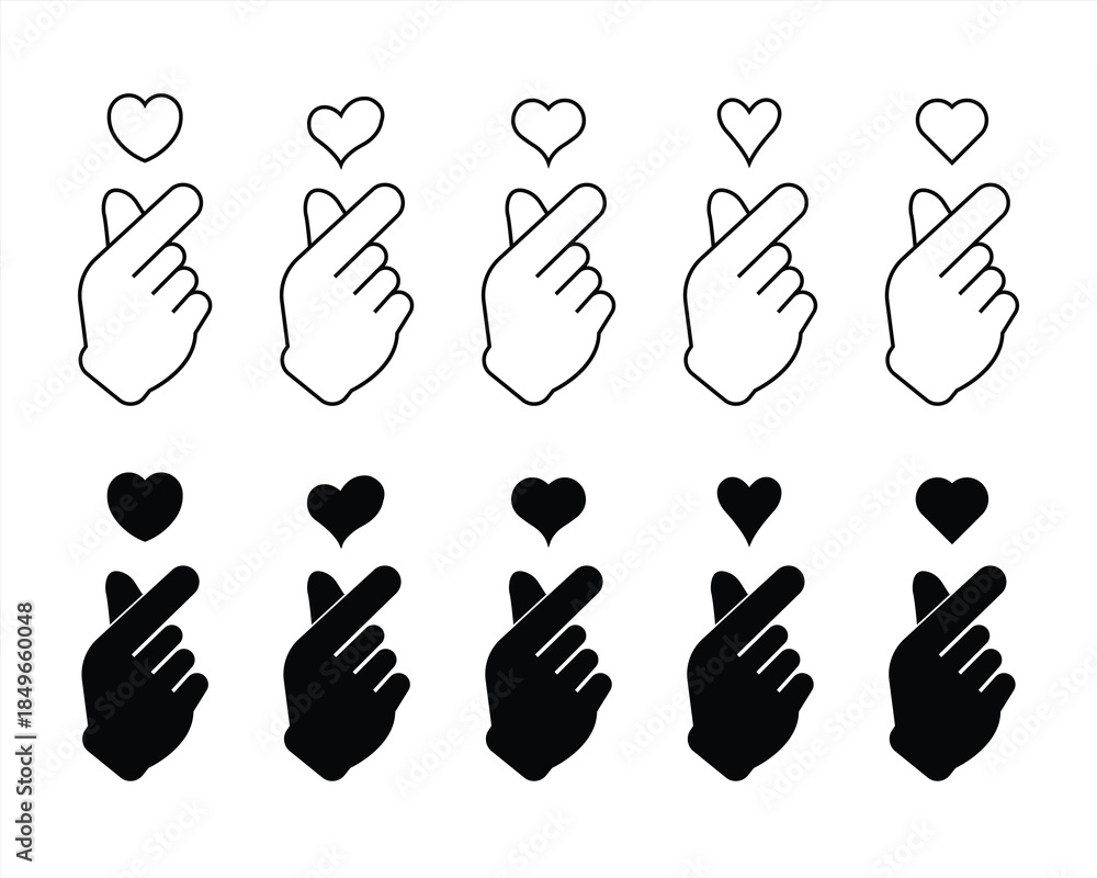 Korean colored finger heart hand gesture icon or symbol for apps and ...