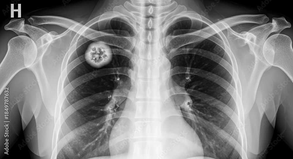 Chest x-ray showing a solitary pulmonary nodule in the lung. Radiograph ...