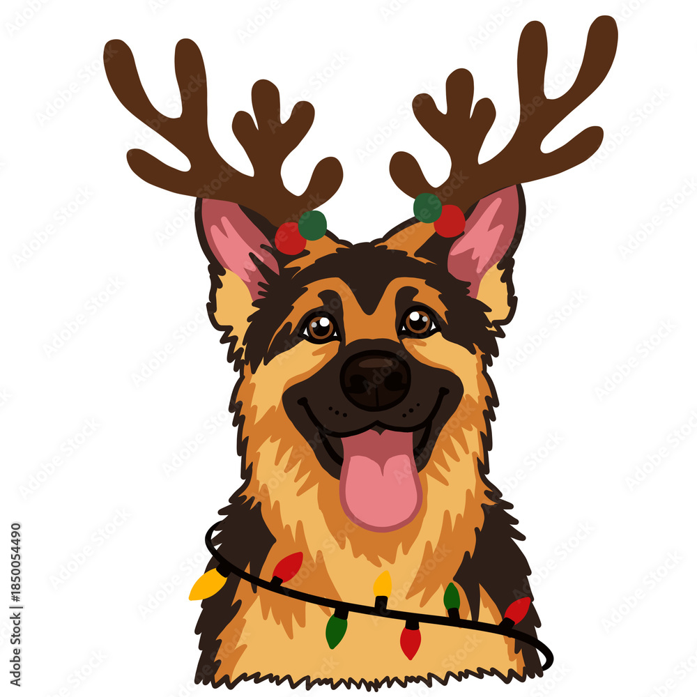Ilustración de Stock Christmas German Shepherd Dog with Reindeer ...