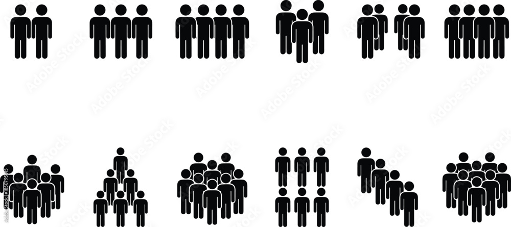 People group icons showing different crowd sizes and formations, modern ...