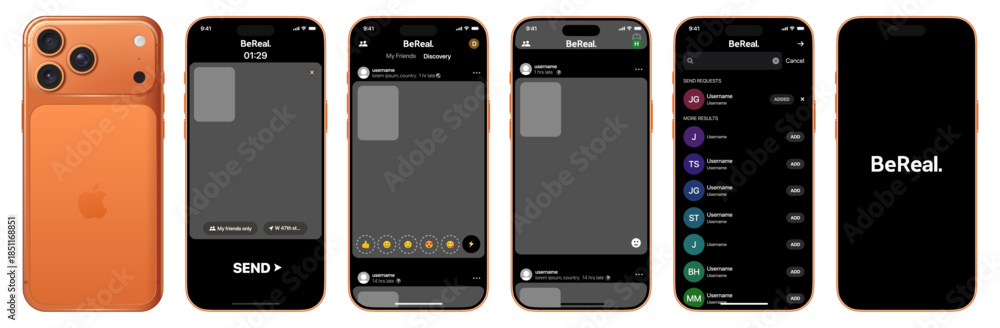 BeReal mobile app interface on iphone 17 pro max showing social media ...