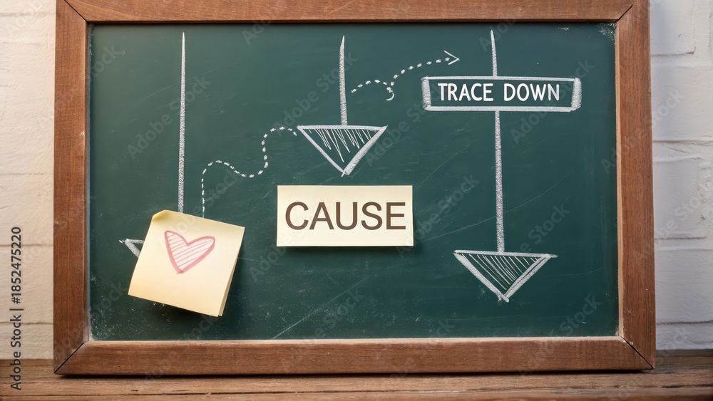 Chalkboard flowchart illustrating cause and tracing process with ...