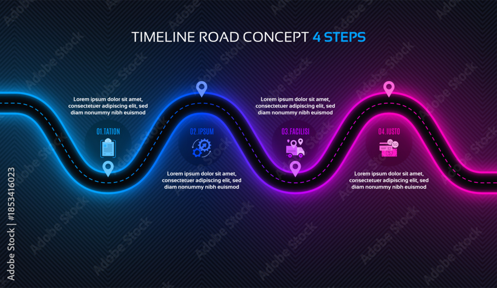 Timeline infographic 4 steps timeline concept. Winding road. Stock ...