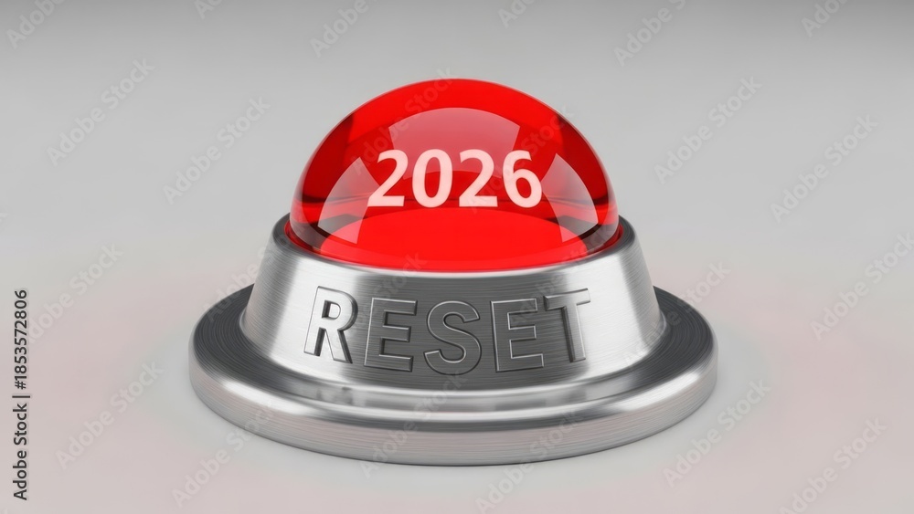 Ilustración de Stock Red Reset Button with 2026 Label Technology ...