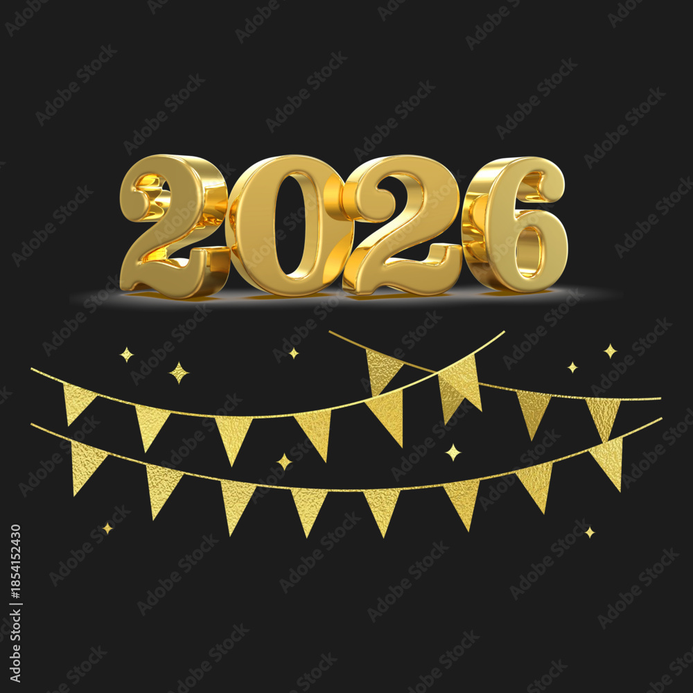 Image vectorielle Stock Golden 2026 with Flags New Year Design, Minimal ...