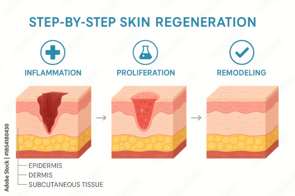 Illustration Stock Step by step skin regeneration diagram showing ...