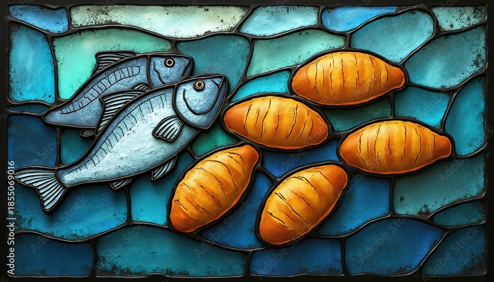 Illustration Stock Stained glass style illustration shows two fish and ...