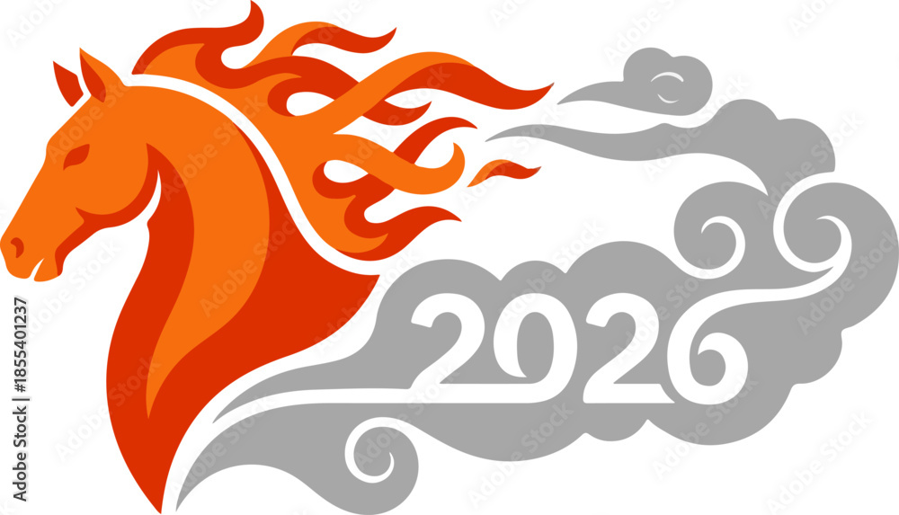 Image vectorielle Stock Fiery Horse Head with 2026 Year Symbol and ...