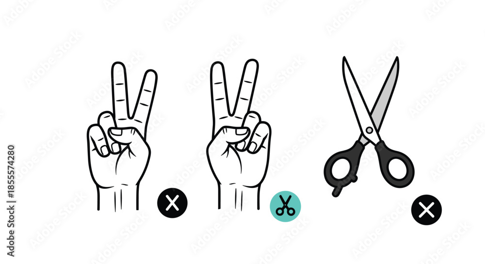 Comparison illustration of correct hand position for scissors using v ...