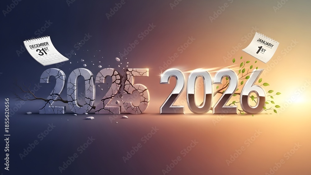 Conceptual transition image illustrating the crumbling end of the year ...