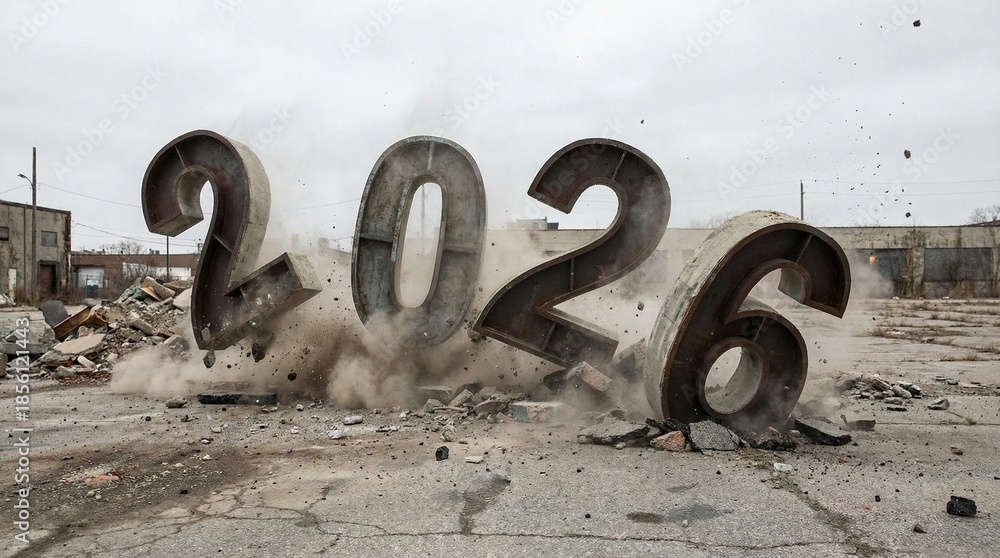 Foto de Stock Concrete Year 2026 Numbers Exploding and Being Demolished ...