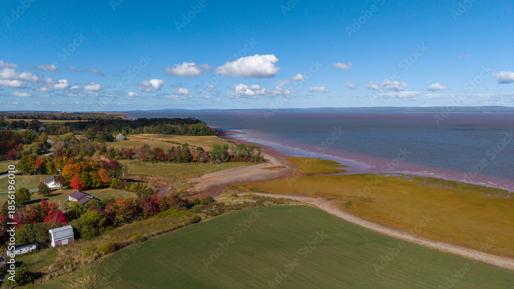 Aerial view over the Minas Basin at Cobequid Bay near Burntcoat Head ...