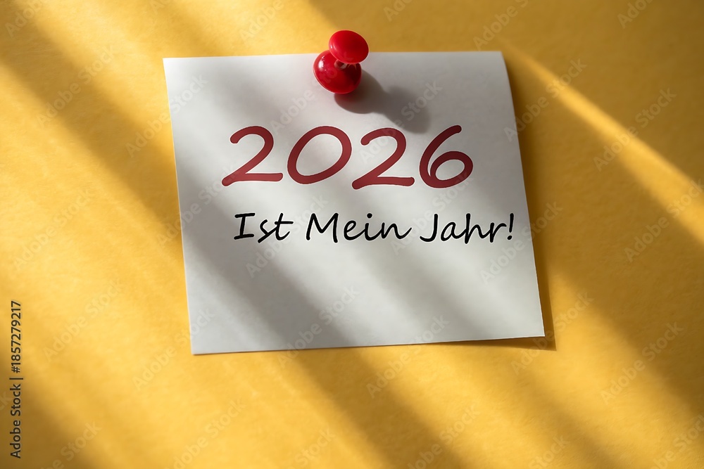 Text - Notizzettel mit Reißnagel und Text: 2026 ist mein Jahr ...