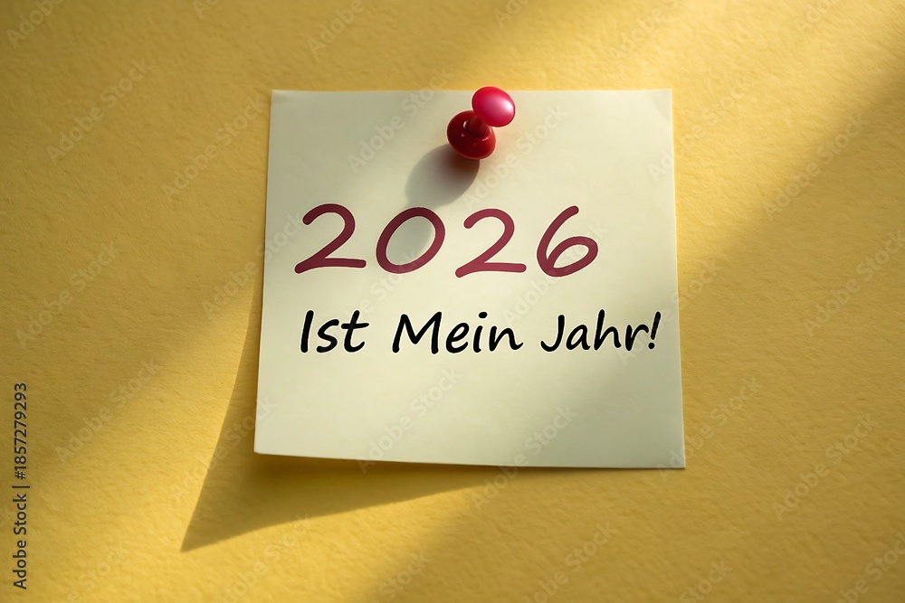Text - Notizzettel mit Reißnagel und Text: 2026 ist mein Jahr ...
