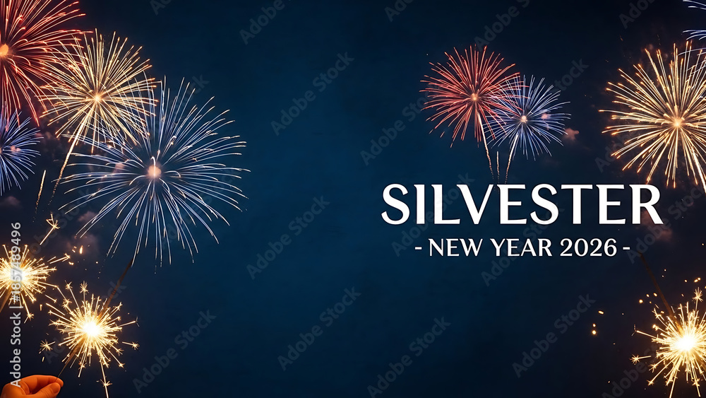 Illustration Stock Silvester New Year 2026 Celebration with Fireworks ...