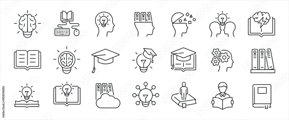 Knowledge and education line art icon set for study materials Stock ...