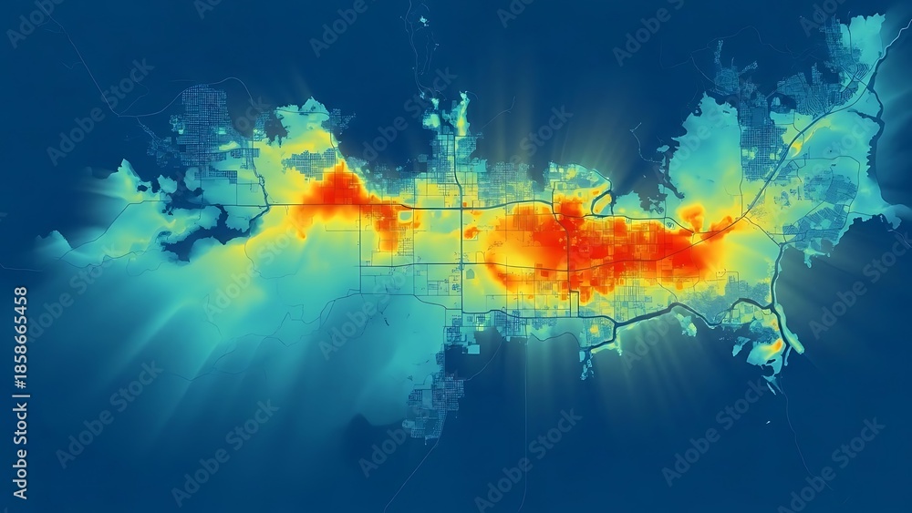 Стокове фото Heatmap Visualization of Urban Area Population Density and ...