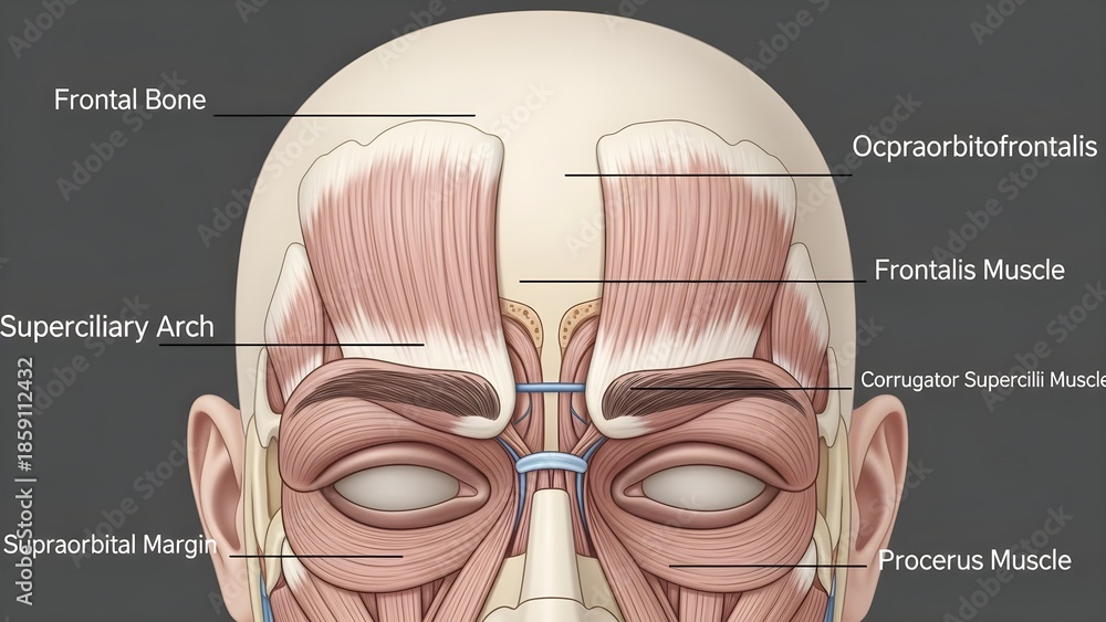 Foto de Stock Labeled Illustration of Upper Face Showing Frontal Bone ...