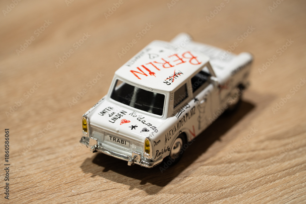 Berlin Germany 30 December 2025. Two toy Trabant cars, the iconic East ...