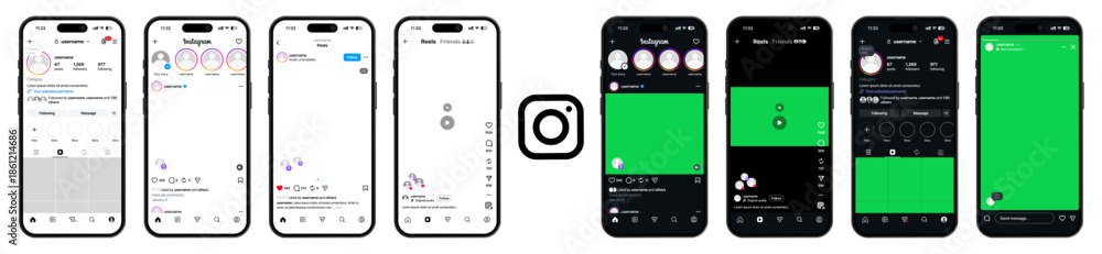 Instagram UI mockup template showing post, story, and reels on mobile ...