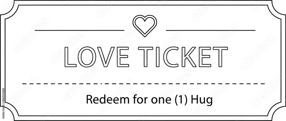 Vector de Stock Simple outline printable love ticket design redeemable ...