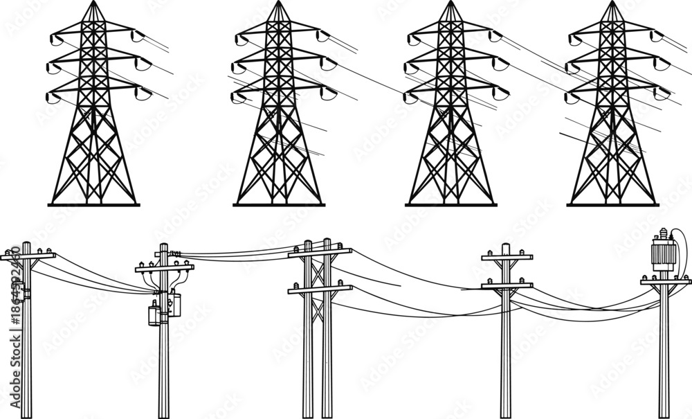 Стоковий вектор Power Transmission Towers and Utility Distribution ...