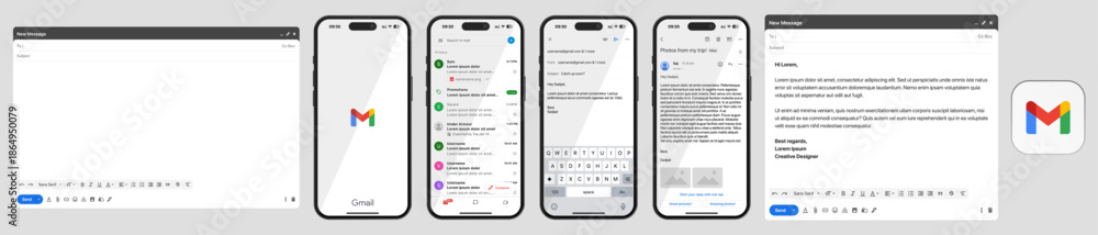 Vector de Stock Gmail app UI template 2026 update with light mode ...