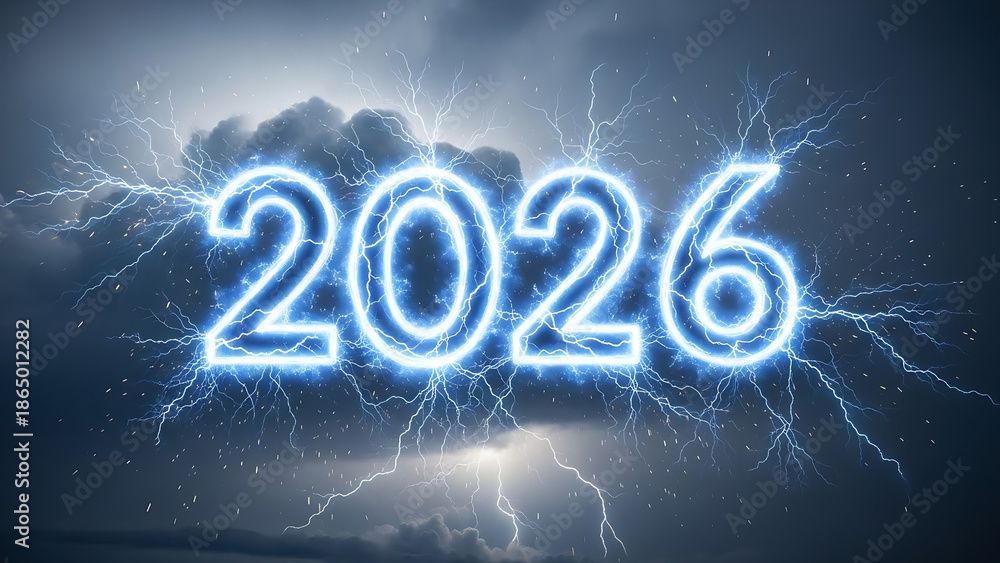 Powerful New Year 2026 Lightning Storm Concept. Electric 2026 ...