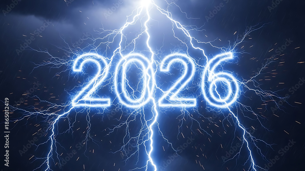Powerful New Year 2026 Lightning Storm Concept. Electric 2026 ...