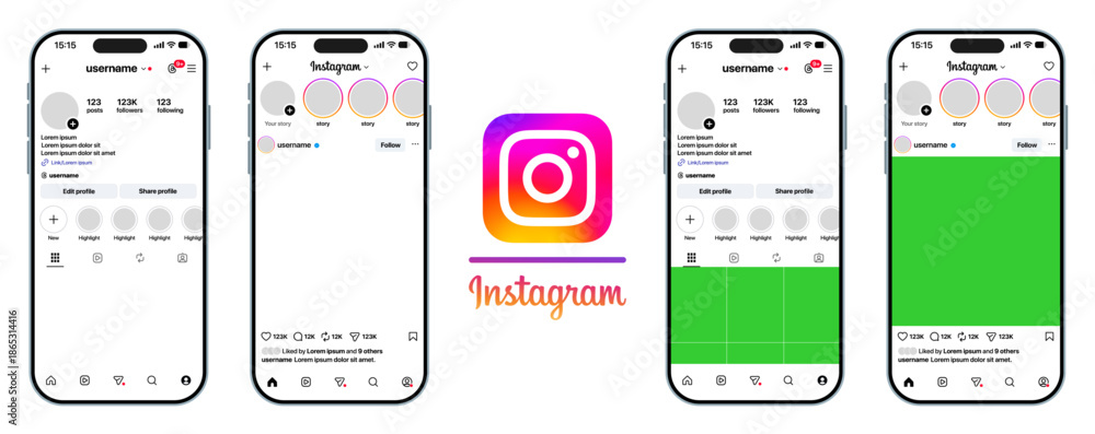 Instagram 2026 Profile and Post Feed Interface Mockup Showing User Bio ...