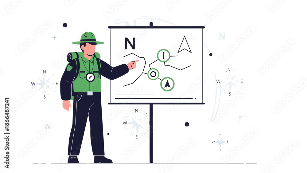 Image vectorielle Stock Illustrative Park Ranger Explaining Trail Map ...