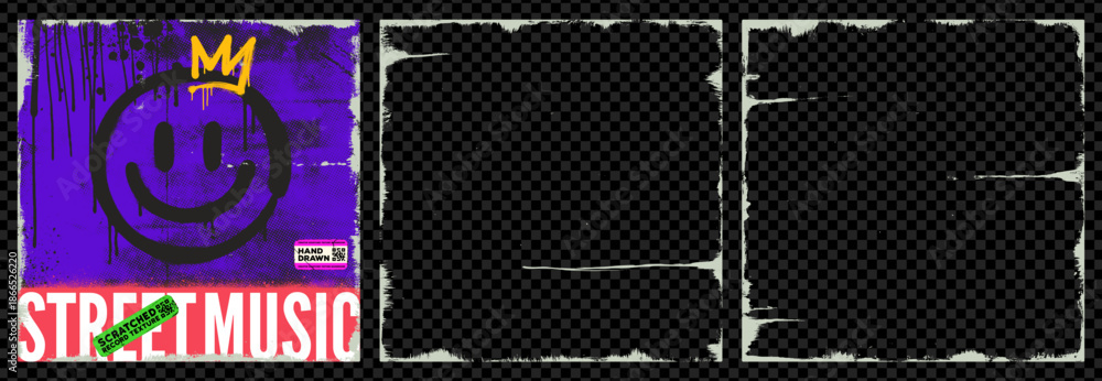 Retro grunge square vinyl frames with rough scratchy edges. Album cover ...