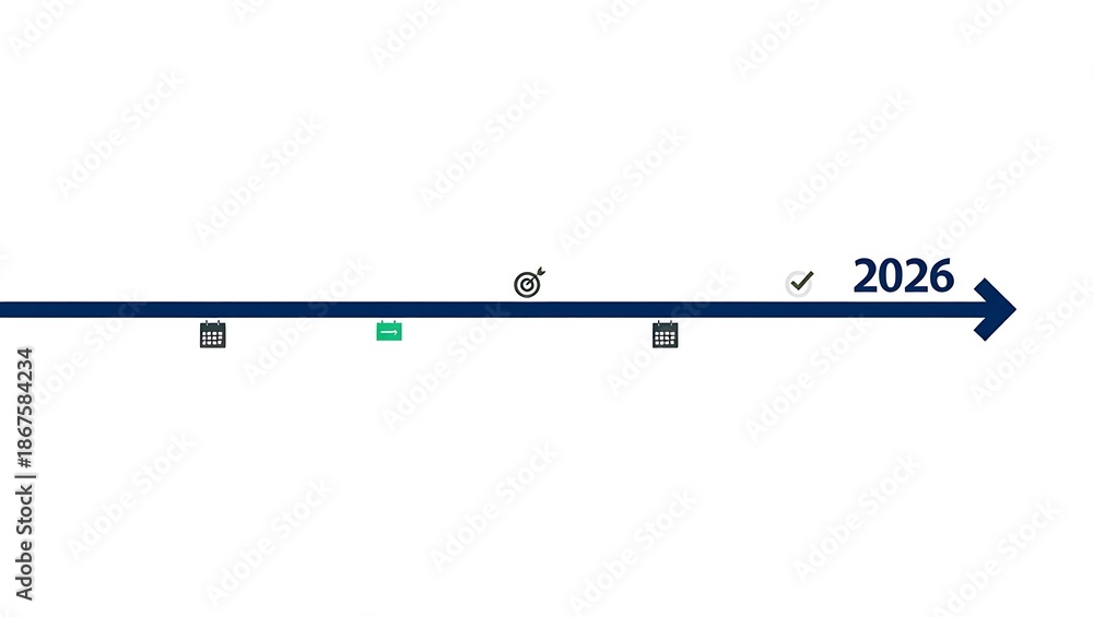 2026 timeline with arrow, target, checkmark and calendar icons Stock ...