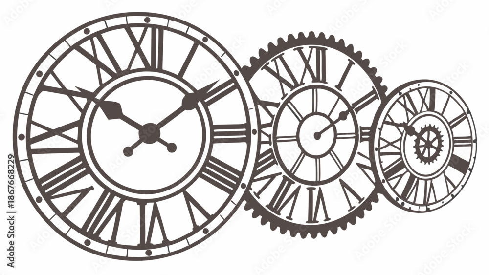 Vintage Steampunk Clock Gears Timeline Progression Design for History ...