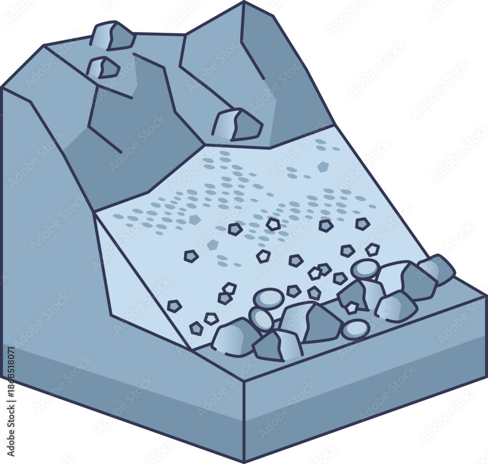 Vetor Isometric diagram of a scree slope showing rock fragments and ...