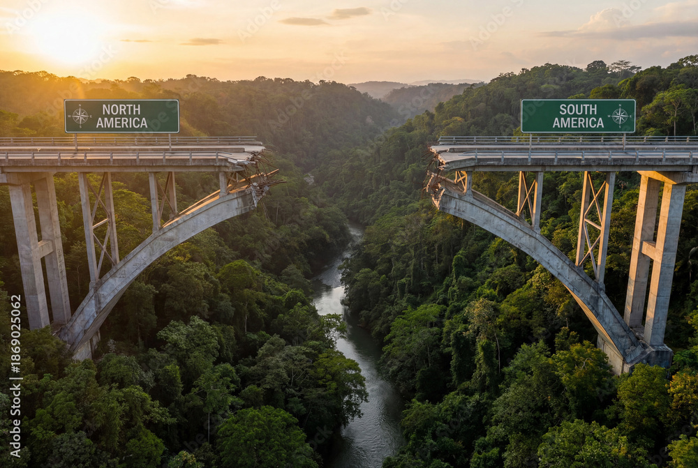 Conceptual view of broken highway bridge representing the darien gap ...